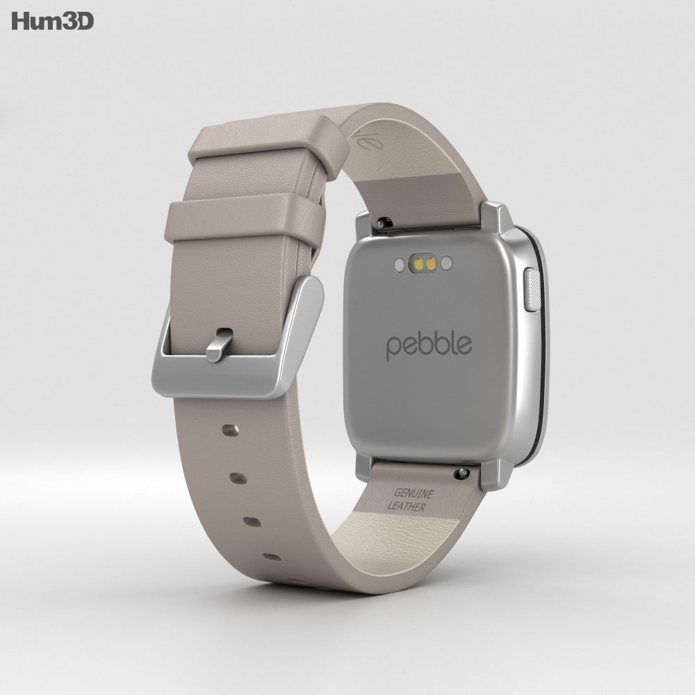 Pebble Time Steel Silver Stone Leather Band 3D model - Download Smart ...